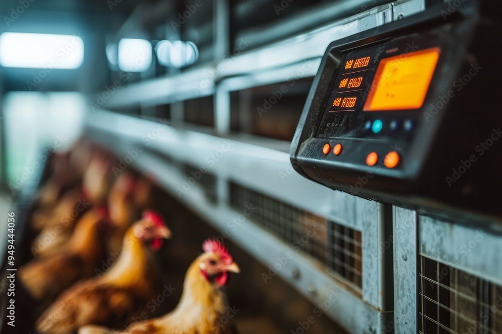 Poultry farm with automated feeders providing consistent feed to ...