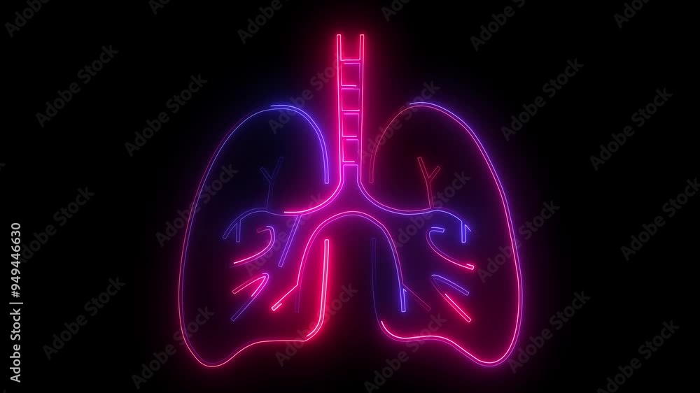 Neon glowing digital anatomy of human lungs red and blue color icon 4k ...