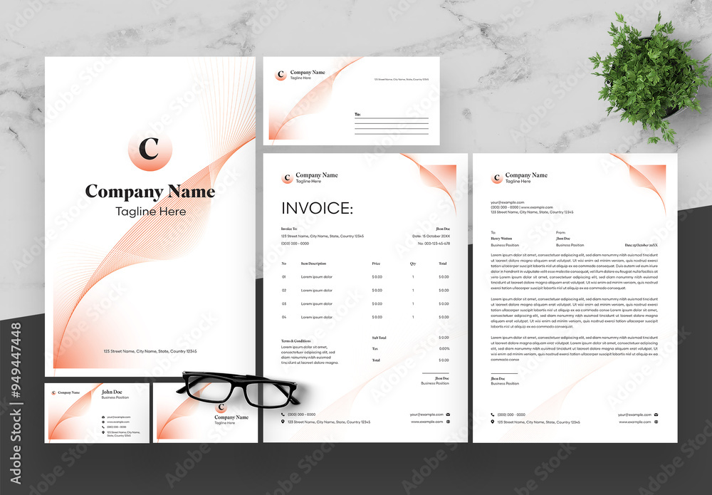 Orange and White Stationery Set Stock Template | Adobe Stock
