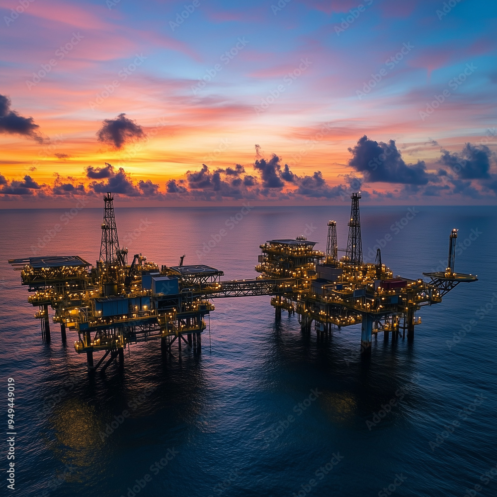 This image shows an offshore oil rig, a large structure built to ...