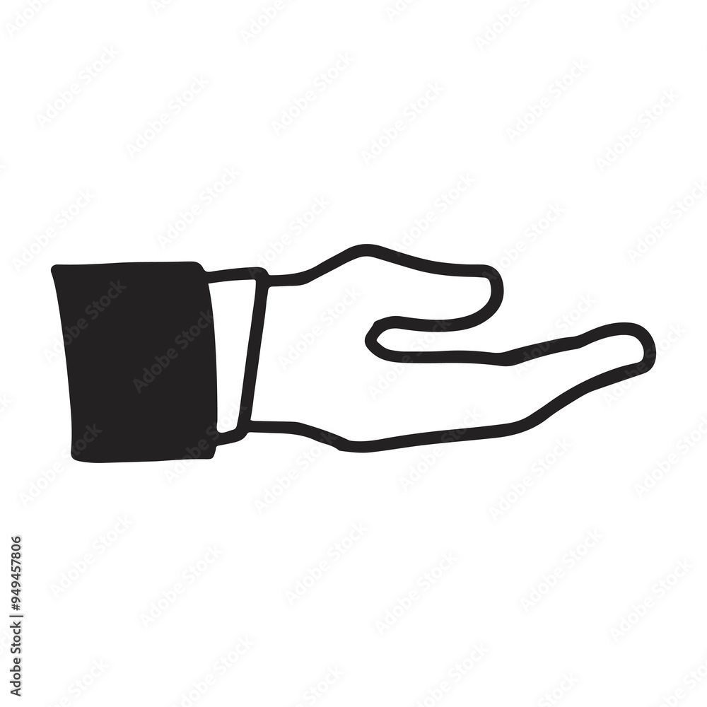 Open Hand Line Drawing. Icon hand drawn black and white colors. Stock ...