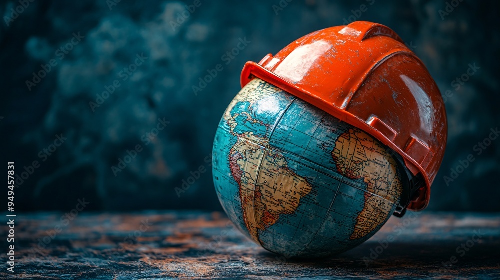 Safety helmet on a globe for World Day of Safety and Health ...