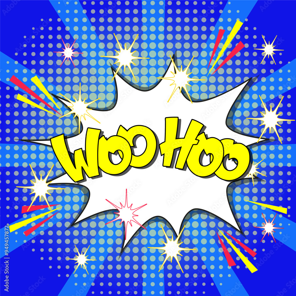 Comic lettering woo hoo. Vector bright cartoon illustration in retro ...
