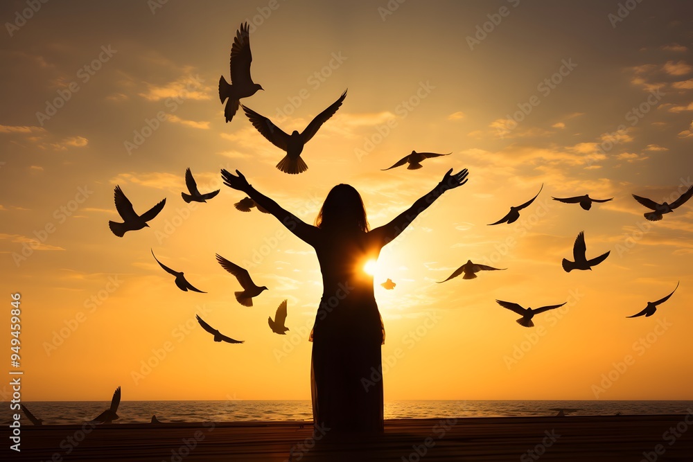 Freedom feel good and travel adventure concept. Copy space of ...