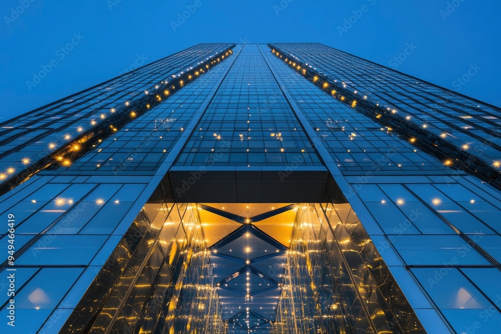 From below of entrance of office building next to contemporary high ...