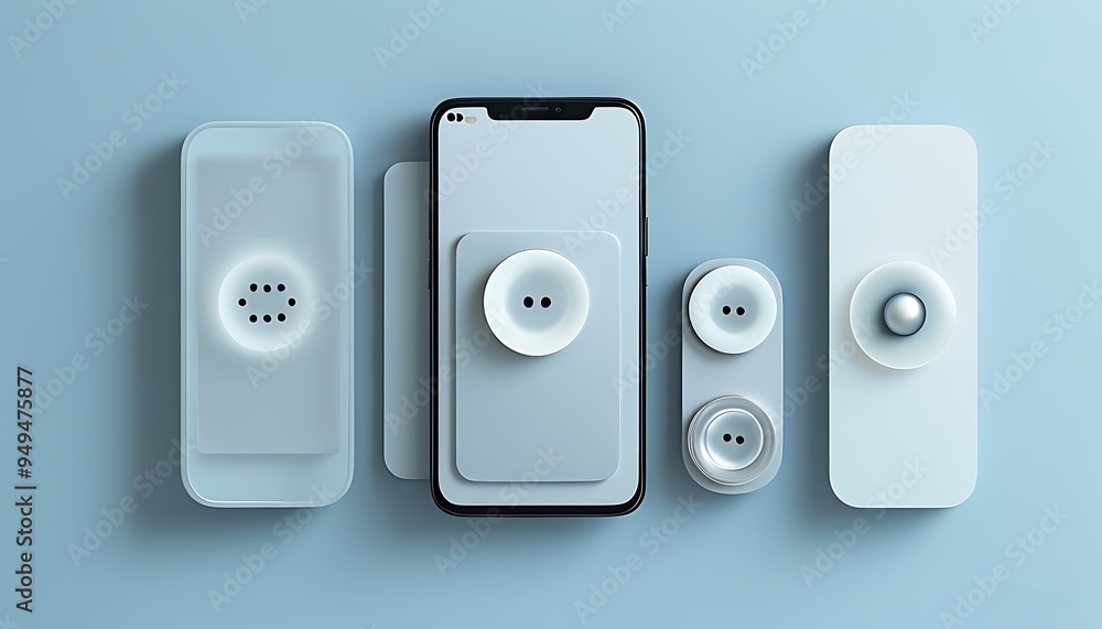 A modern smartphone is displayed side by side with several minimalist ...