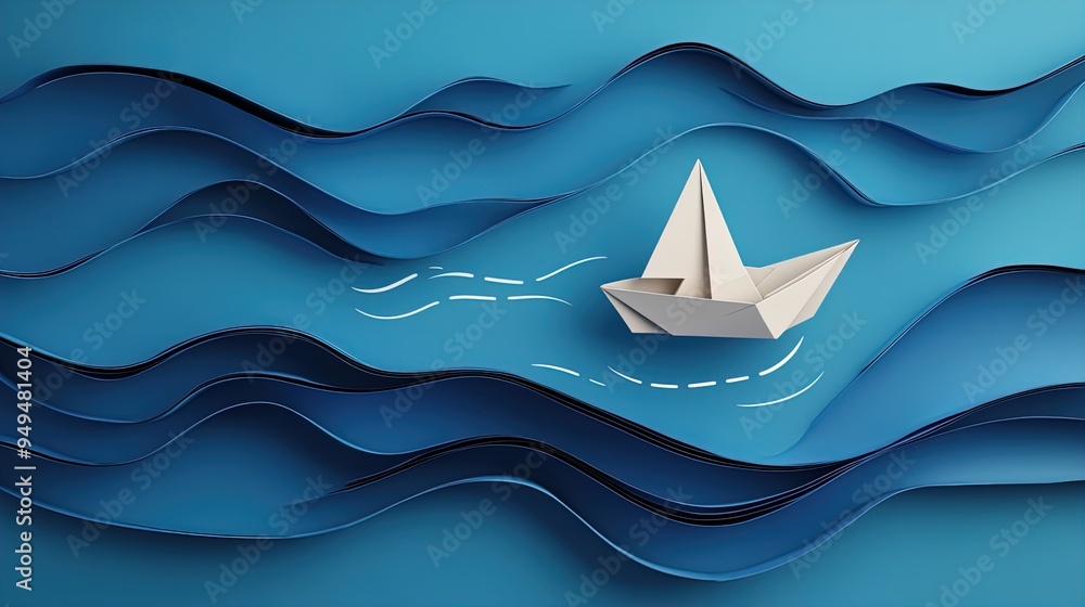 Playful Paper Boat Journey: A Sleek Poster Design for Sports Interiors ...