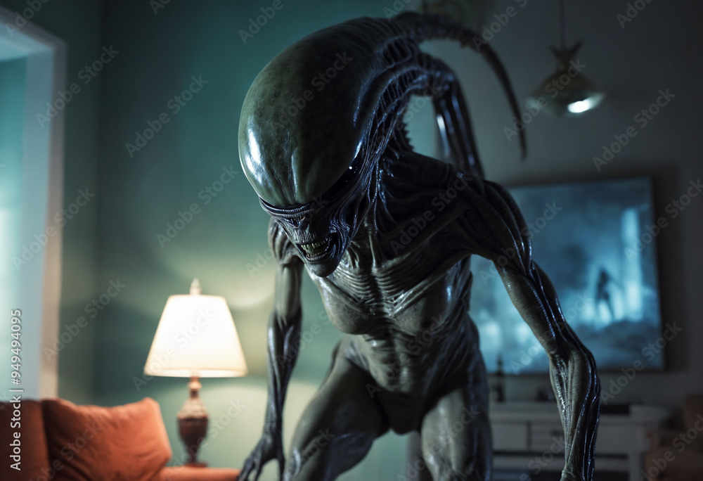 alien in living room, horror night, alien invasion and alien abductions, abduction by aliens, an ...