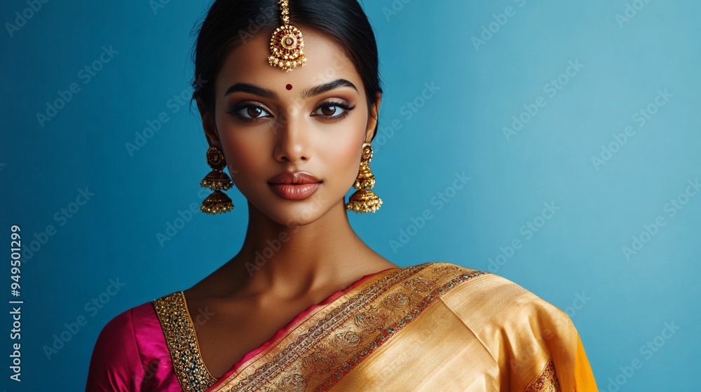 Fashion photography of South Asian female in traditional sari with ...