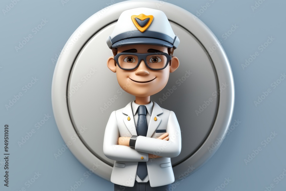 Smiling Captain: A friendly and confident cartoon character in a white ...