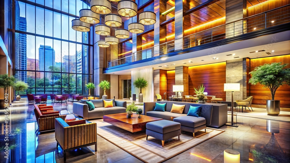 "Capture the essence of a luxurious hotel's indoor ambiance with a ...
