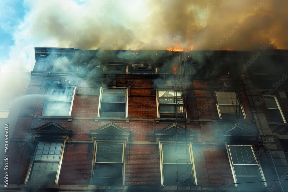 A fire engulfs an apartment building, with smoke billowing from windows ...