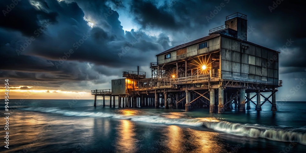 Dark and moody abandoned industrial structure near a hazardous and ...
