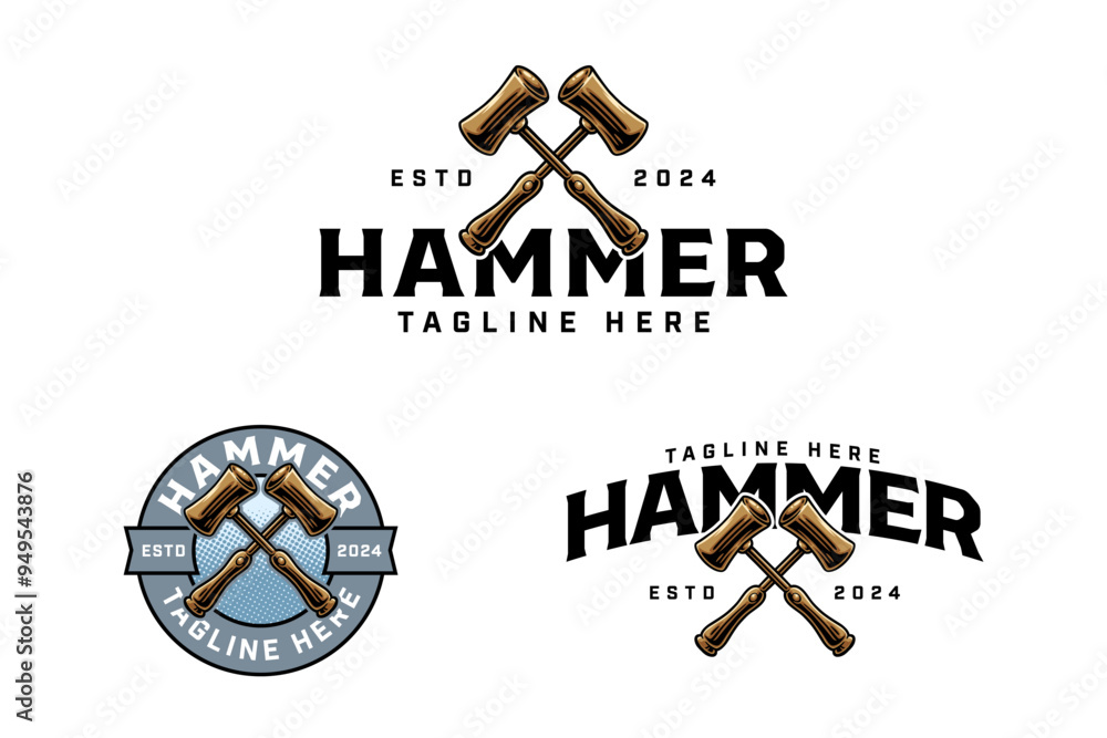 wooden hammer logo design for handyman and laborer craftsman ...