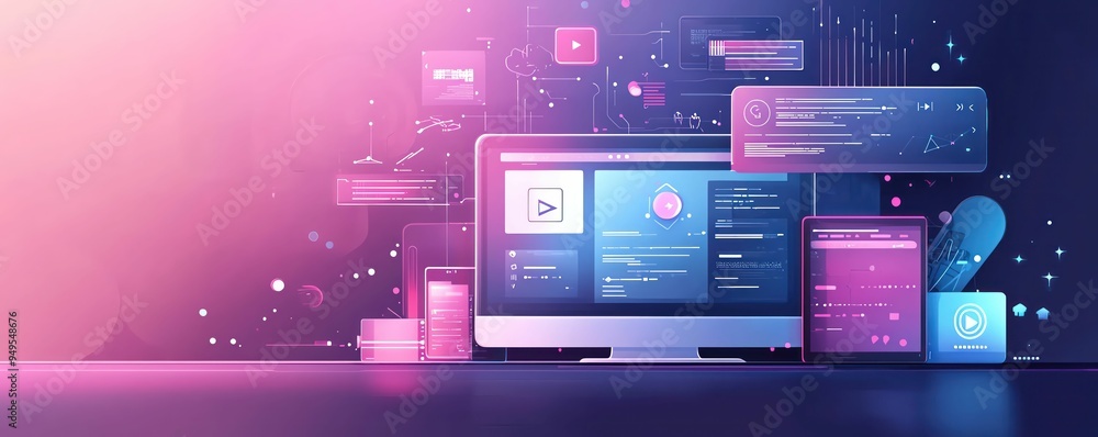 Minimalist UI design with flat icons and soft gradients, website ...