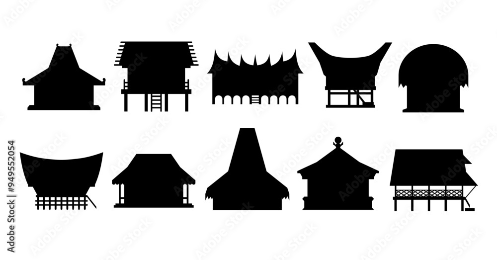 Rumah adat provinsi Indonesia silhouette, collection of Indonesian ...