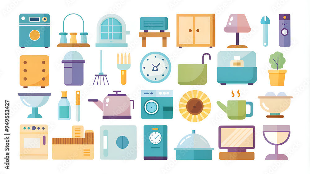 Here is a carefully curated set of household icons presented in a flat ...