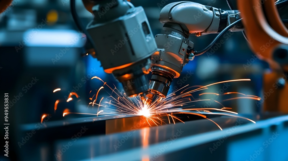 Robotic welding station in a high tech car production line employing ...