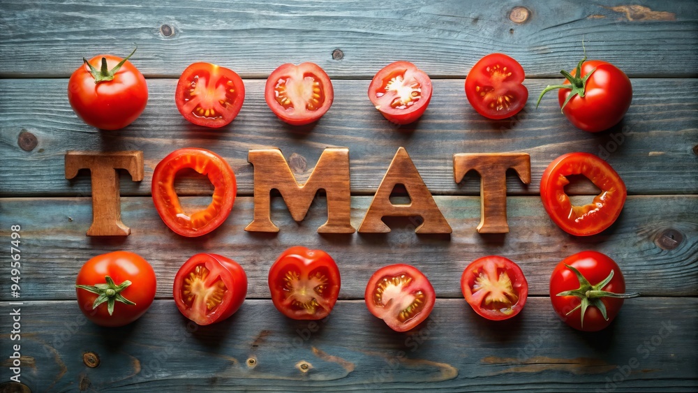 A vibrant photo of a sliced tomato, with crisp typography embossed in a ...