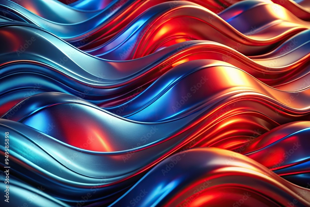 Abstract liquid metal waves background with shiny metallic surface in ...