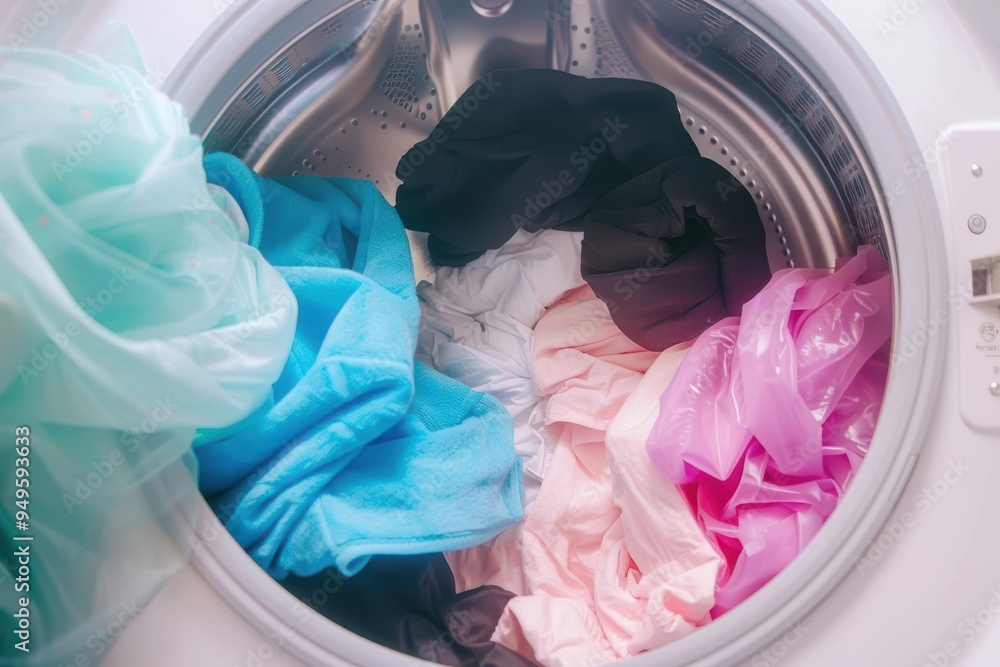 Top view of a washing machine drum Top loading washing machine washes ...