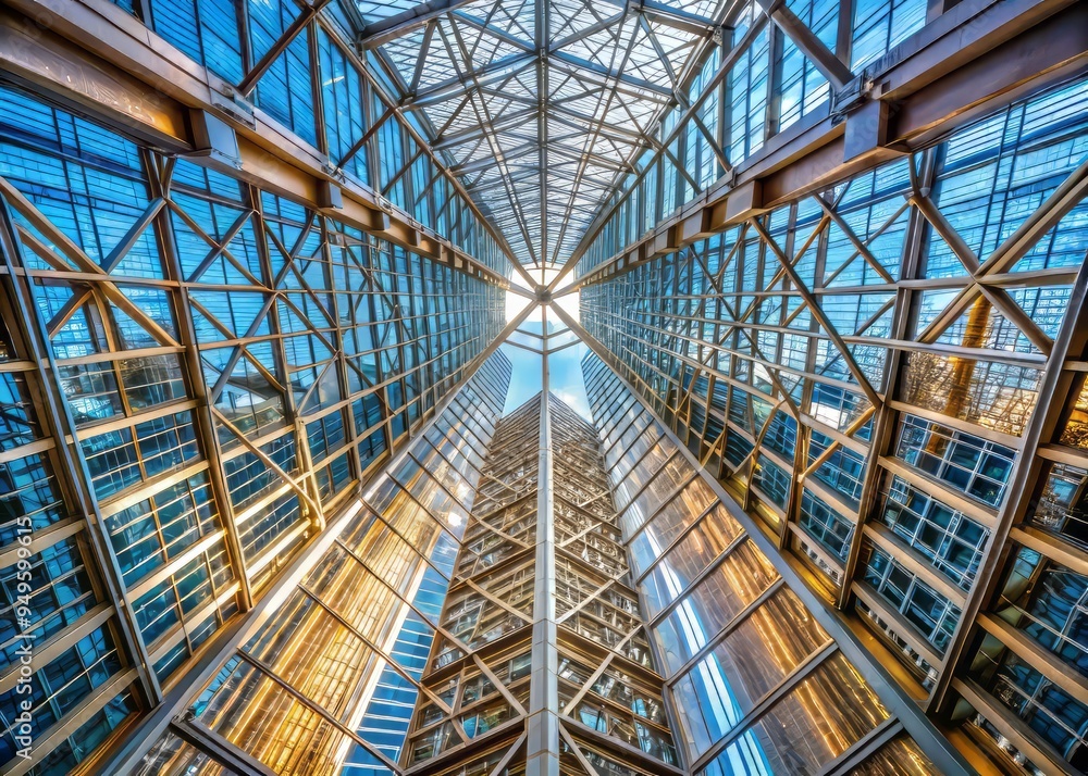 a photo image of a modern skyscraper's internal structure reveals a ...
