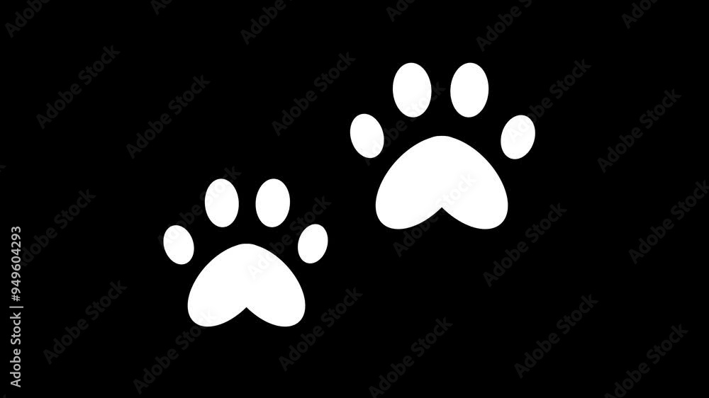 White paw prints of a pet. White silhouettes of cat footprints. Walking ...