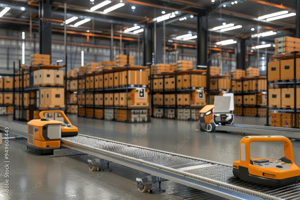 Distribution Warehouse With Automated Guided Vehicles And Robots ...