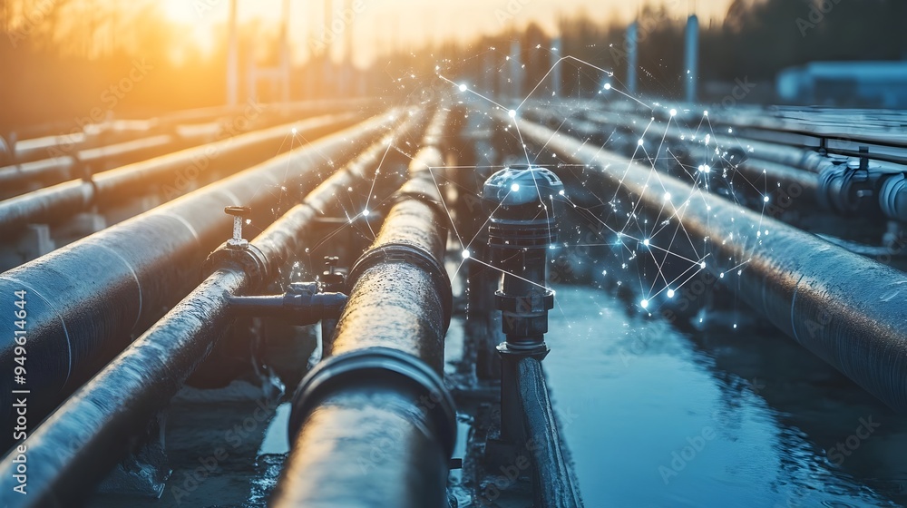 A Photograph of an IoT Powered Water Pipeline System Featuring a ...