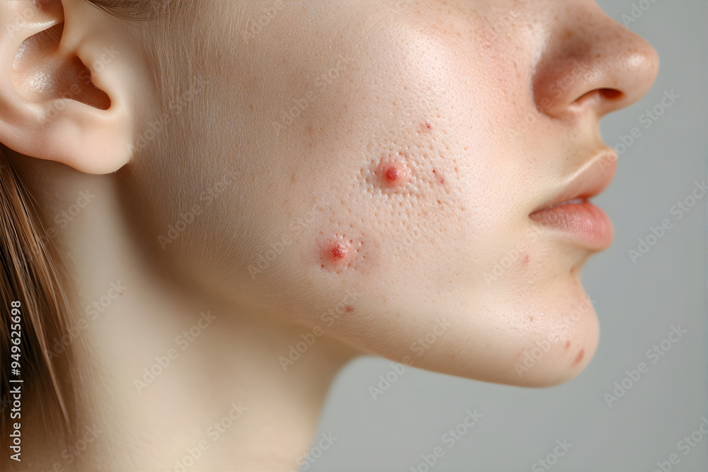 Man with pimples on the face. Close up skin texture. Macro acne skin ...