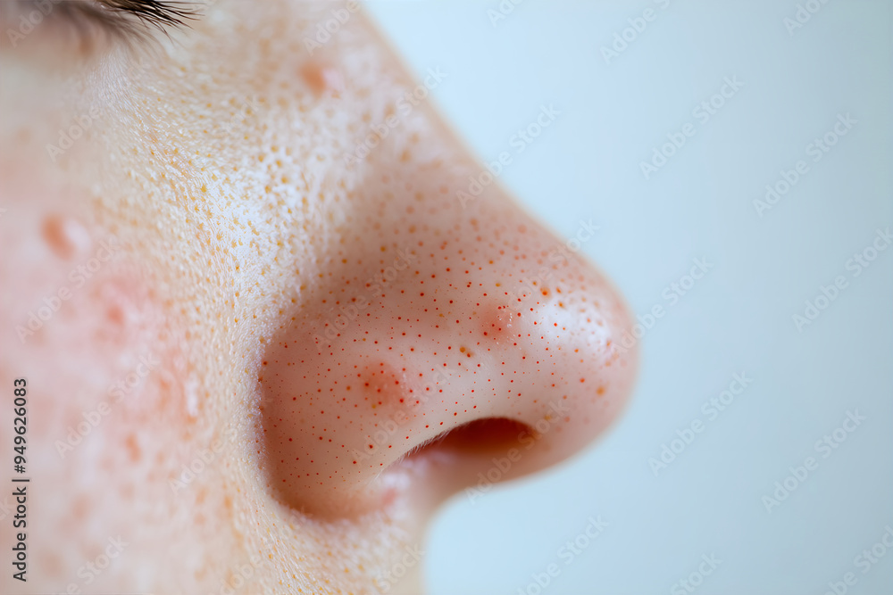 Woman with pimples on the face. Close up skin texture. Macro acne skin ...