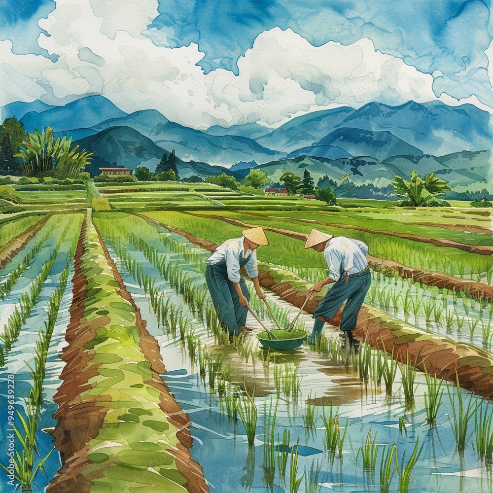 Peasant couple working side by side in a paddy field, couple paddy ...