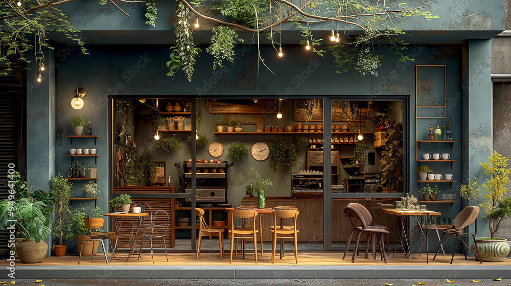 Exterior facade of cafe shop and restaurant design Scandinavian style ...