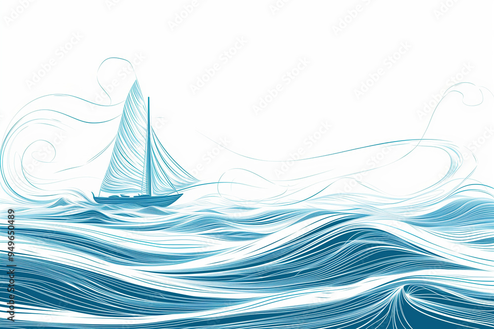 minimalist seascape with skiff, wind currents, and ambiguous horizon. a ...