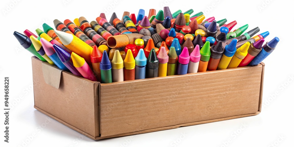 5. Art supply box overflowing with crayons, markers, and colored ...