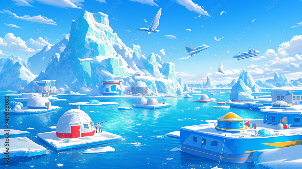 A 2D Arctic level background for a platformer game, featuring snowy ...