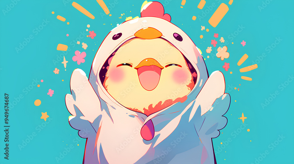 cute chicken character wearing anime onesie costume, anime style, cute ...