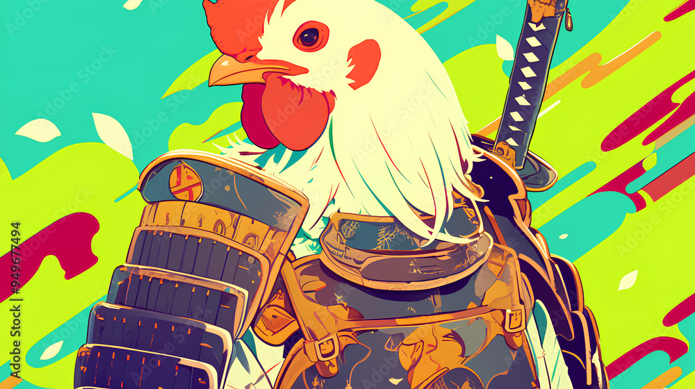 Cute chicken wearing Japanese samurai armor, cool poses, cute kawaii ...