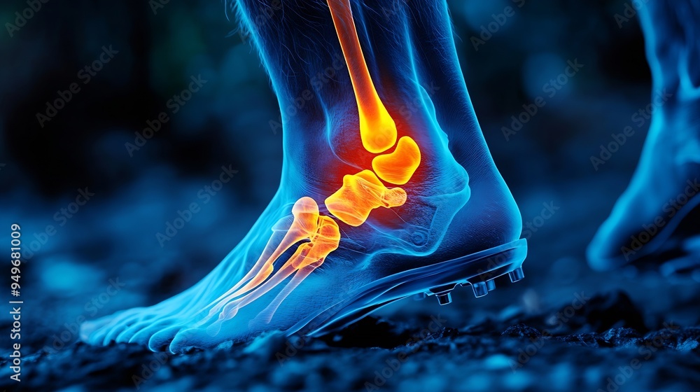 Ankle and foot of a male athlete during sporting activity with xray ...