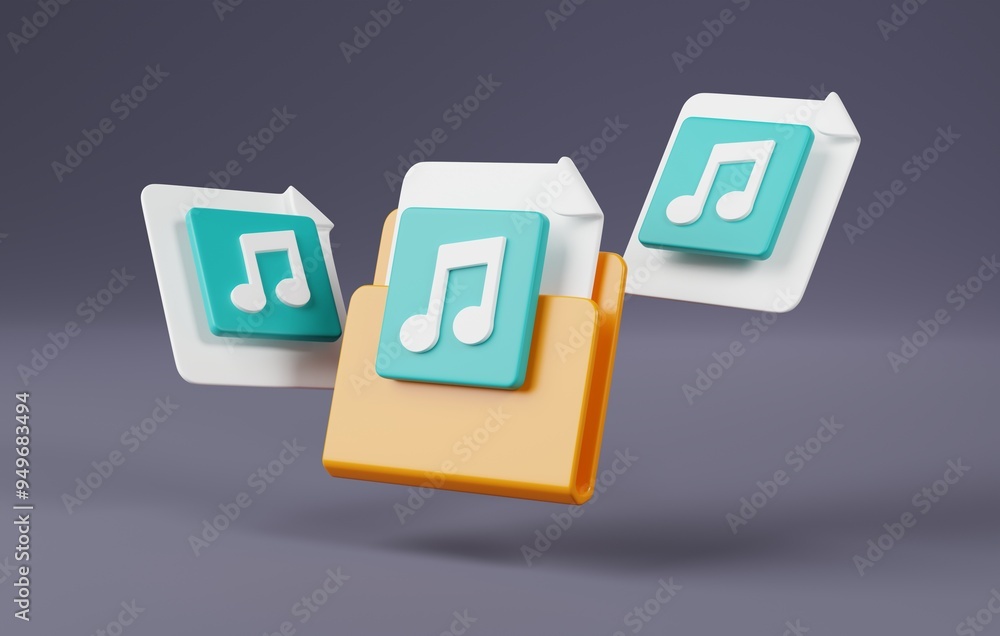 Music and File Folder Icon. 3D Render Stock Illustration | Adobe Stock
