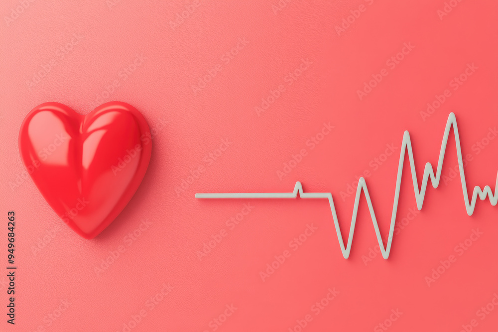 Heart health symbol, vibrant red heart shape next to an EKG line on a ...