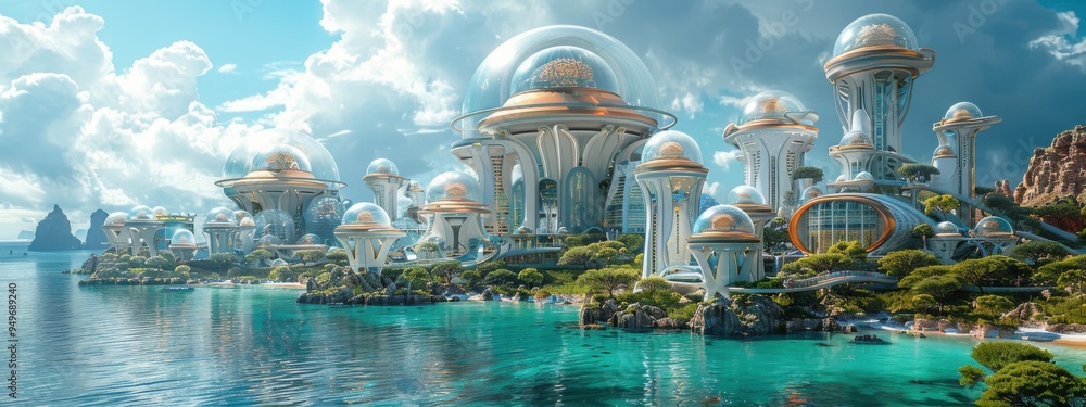 Ocean Cityscape: A futuristic city built on the ocean, with underwater ...