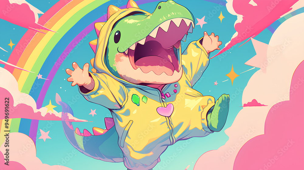 cute crocodile character wearing anime onesie costume, anime style ...