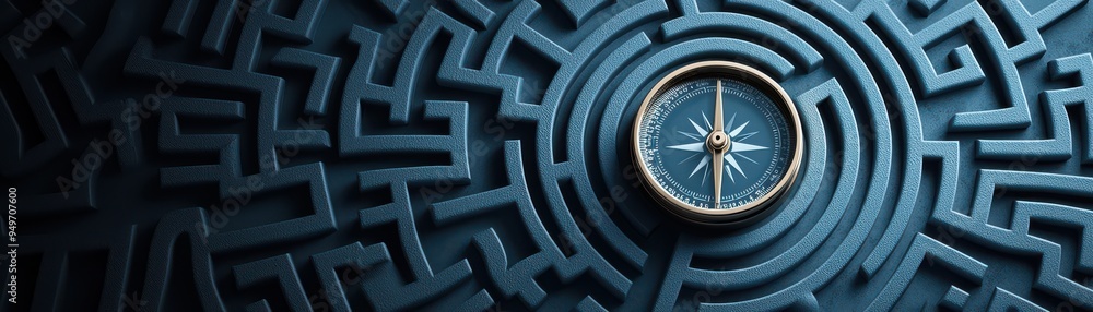 An intricate maze with a compass at its center, symbolizing guidance ...