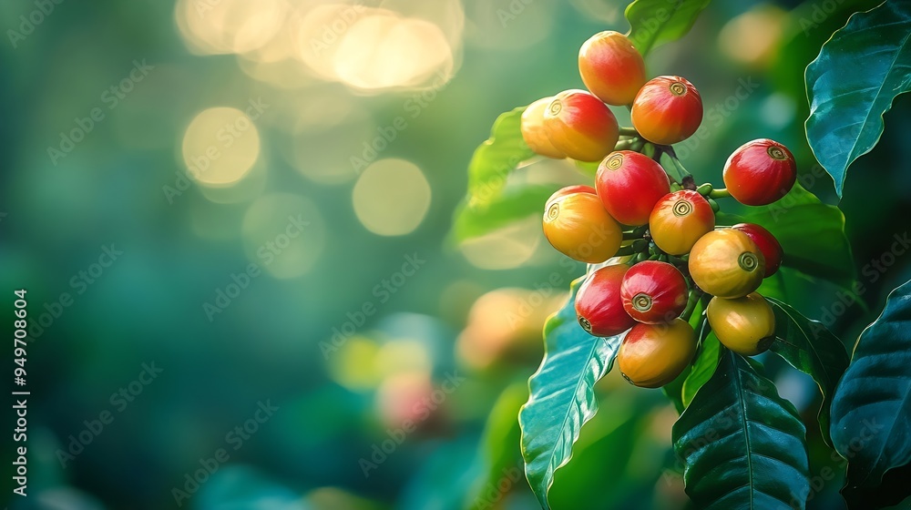 Closeup of robusta coffee fruits in coffee plantations in Lampung ...