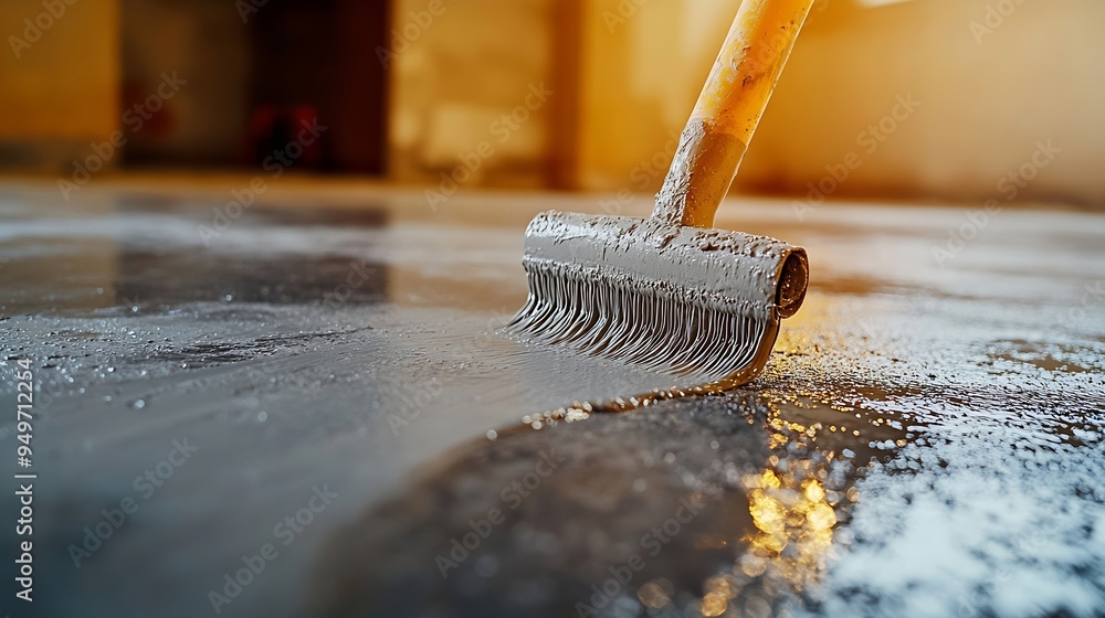 Concrete floor primer The process of applying a primer with a roller ...