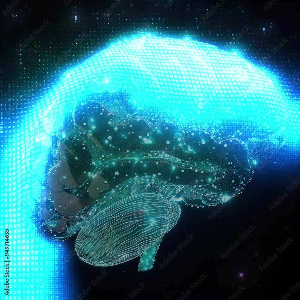 human brain anatomy with light blue color. Human brain anatomy scan. X ...