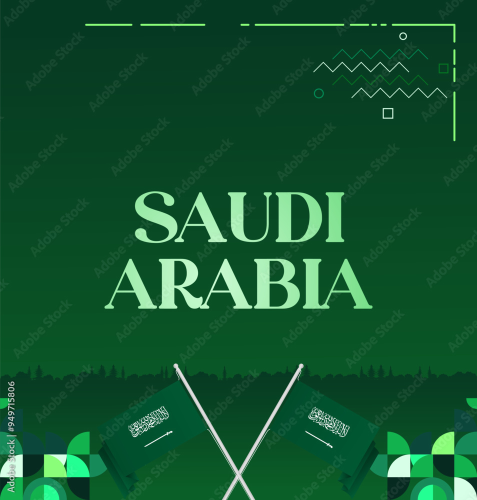 Saudi Arabia National Day Banner in modern geometric style. Attractive ...