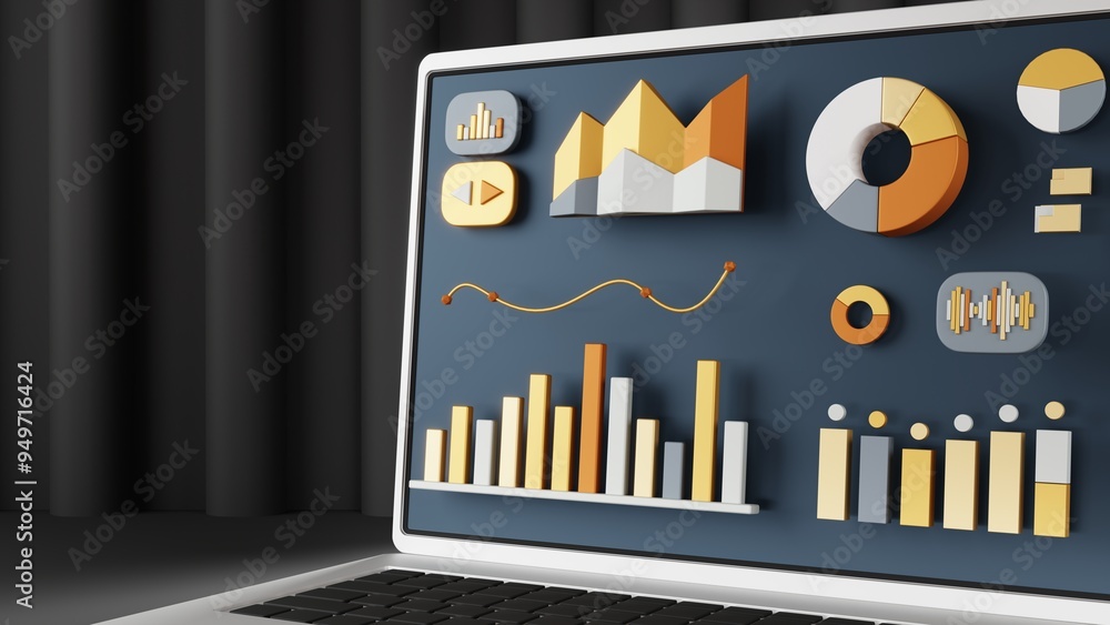 Elements of the data analysis interface on a laptop screen standing at ...