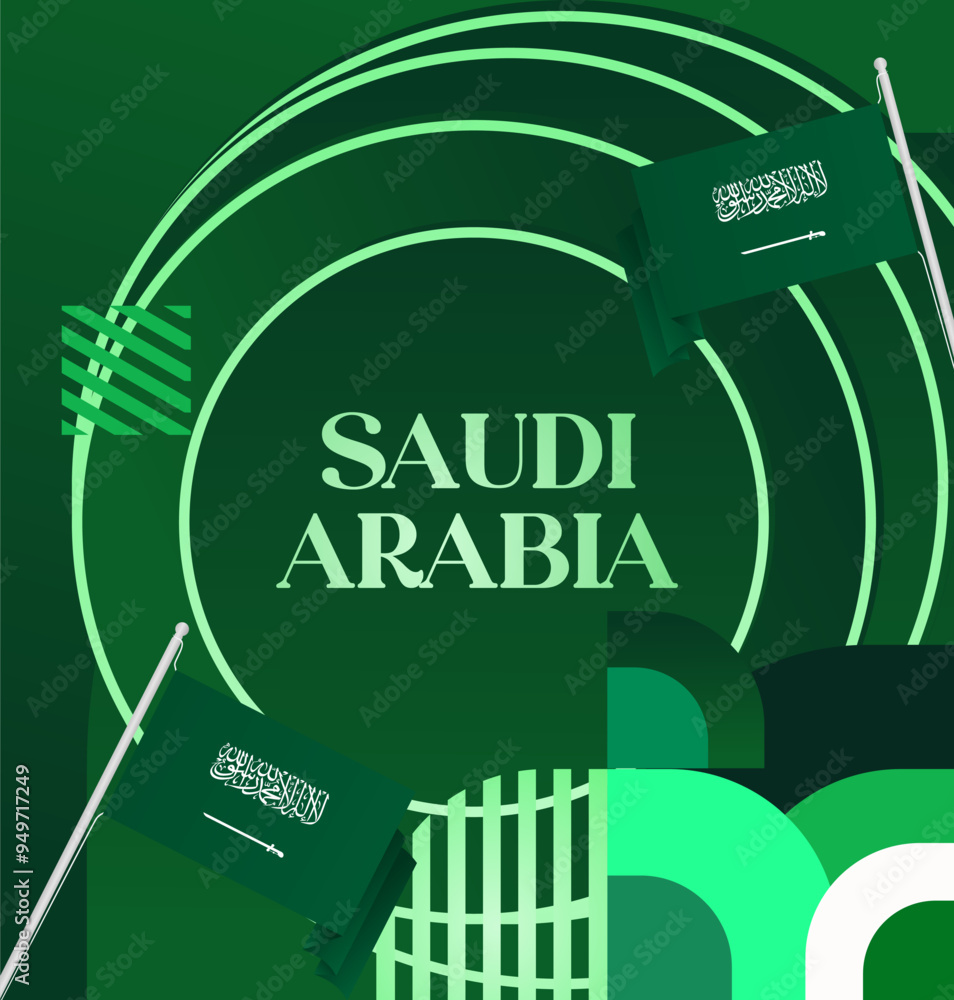 Saudi Arabia National Day Banner in modern geometric style. Attractive ...